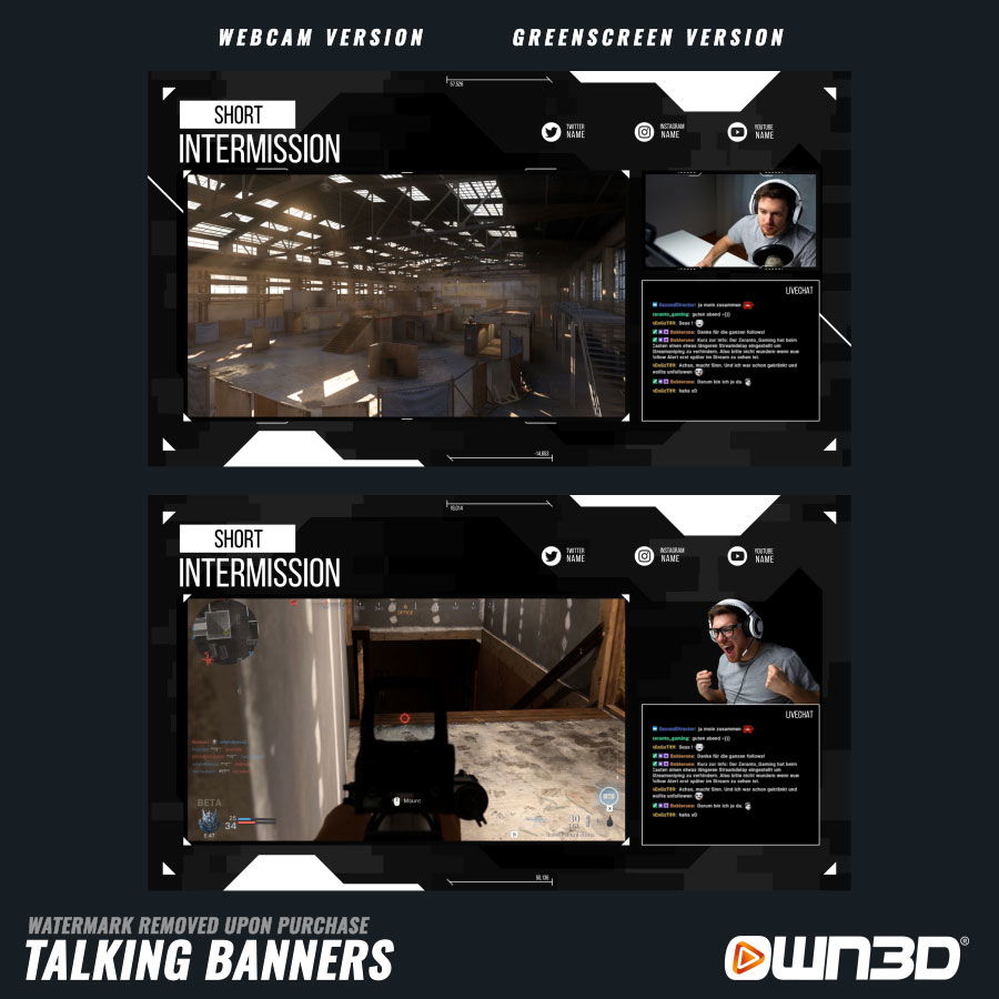 Black White Talking Banner - #1 Shop for Streamers | OWN3D