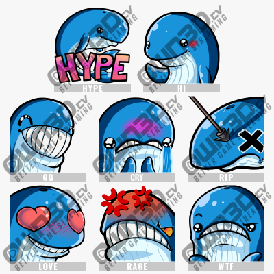 Animated Whale-Blue Twitch Sub Emote | Twitch Sub Emotes - 8 Pack - OWN3D