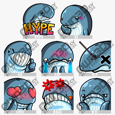 Whale-Grey Twitch Sub Emote | Twitch Sub Emotes - 8 Pack - OWN3D