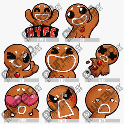 Gingerbread Emotes Twitch Sub Emote | Twitch Sub Emotes - 8 Pack - OWN3D