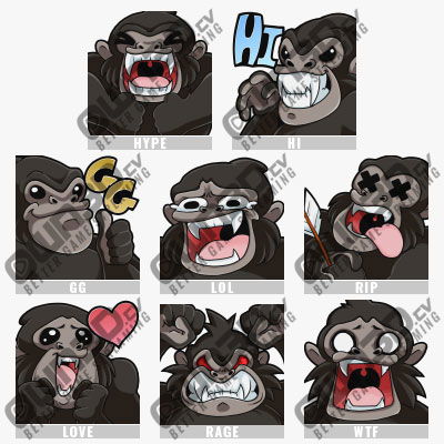 Gorilla Twitch Sub Emote | Twitch Sub Emotes - 8 Pack - OWN3D