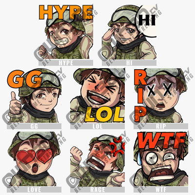 Army Soldier Twitch Sub Emote | Twitch Sub Emotes - 8 Pack - OWN3D