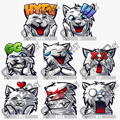 Animated White Wolf Twitch Sub Emote | Twitch Sub Emotes - 8 Pack - OWN3D