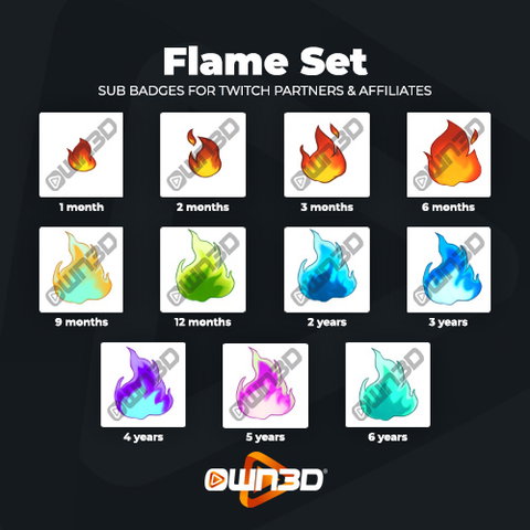 Flame Set 3 Twitch Sub Badges - #1 Shop for Streamers | OWN3D