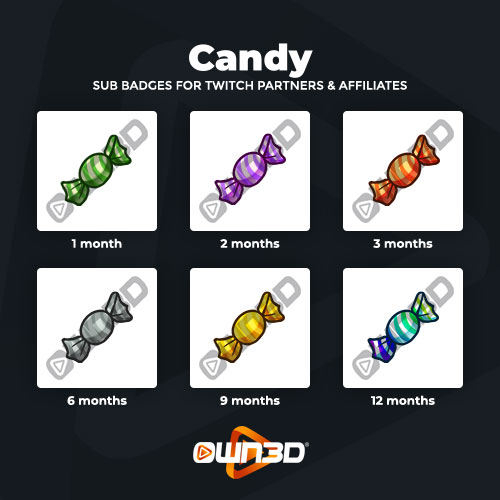 Candy Twitch Sub Badges - 6 Pack - OWN3D