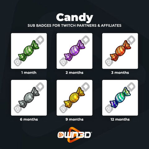 Candy Twitch Sub Badges - 6 Pack - OWN3D