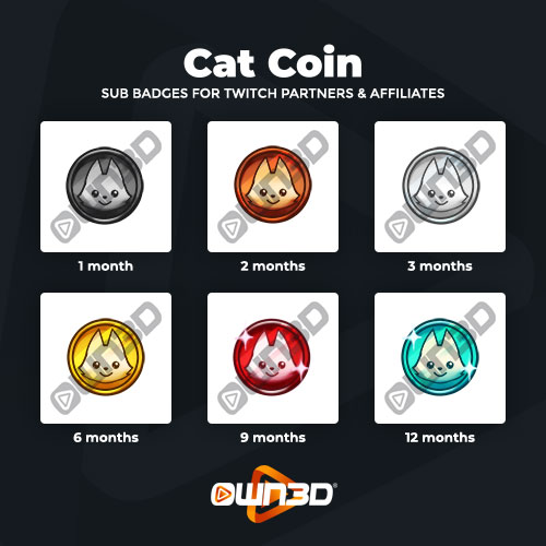 Cat Coin Twitch Sub Badges - 6 Pack - OWN3D