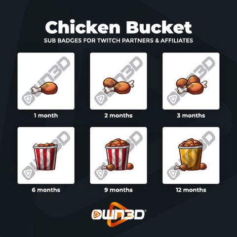 Chicken Bucket Twitch Sub Badges - 6 Pack - OWN3D