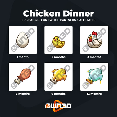 Chickendinner Twitch Sub Badges - 6 Pack - OWN3D