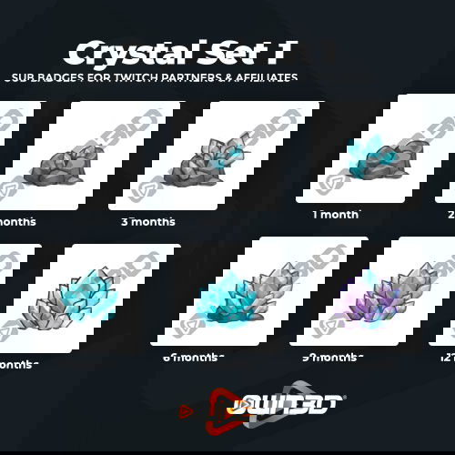 Crystal Set 1 Twitch Sub Badges - 6 Pack - OWN3D
