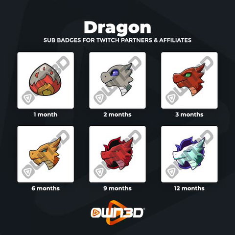 Dragon Twitch Sub Badges - 6 Pack - OWN3D