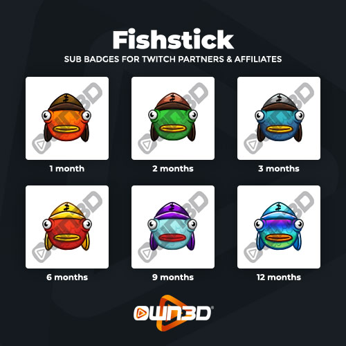 Fishstick Twitch Sub Badges - 6 Pack - OWN3D
