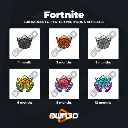 Fortnite Badges Twitch Sub Badges - 6 Pack - OWN3D