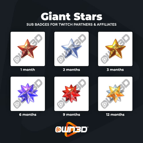 Giant Stars Twitch Sub Badges - 6 Pack - OWN3D