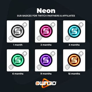 Neon Twitch Sub Badges - 6 Pack - OWN3D