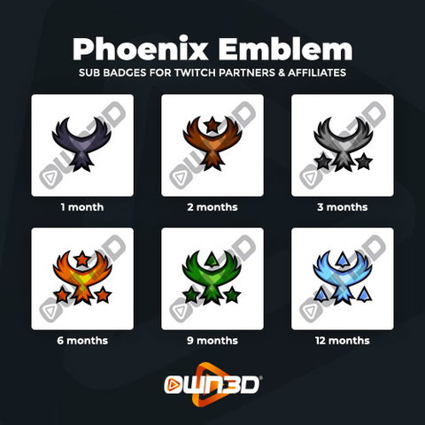 Phoenix Emblem Twitch Sub Badges - 6 Pack - OWN3D