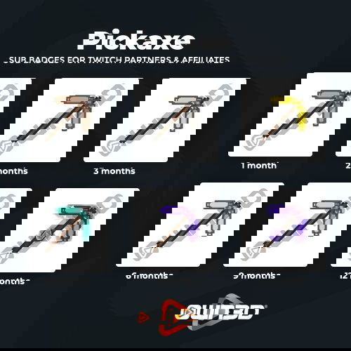 “Minecraft Pickaxe” Twitch Sub Badges - 6 Pack - OWN3D