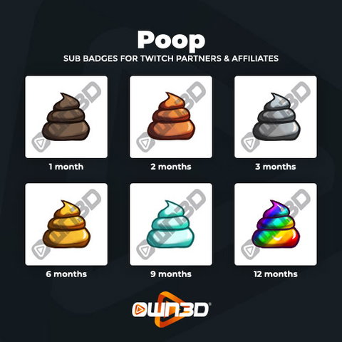 Poop Twitch Sub Badges - 6 Pack - OWN3D