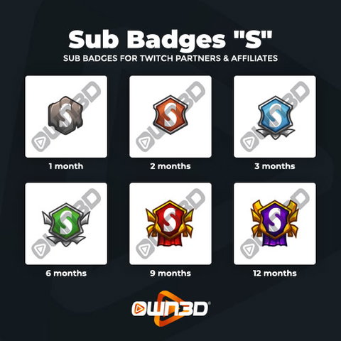 S Twitch Sub Badges - 6 Pack - OWN3D