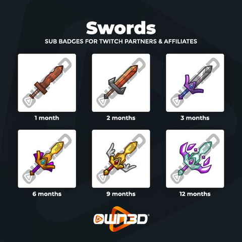 Swords Twitch Sub Badges - 6 Pack - OWN3D