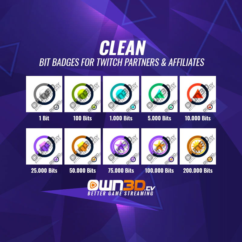 Clean Twitch Bit Badges - 10 Pack - OWN3D