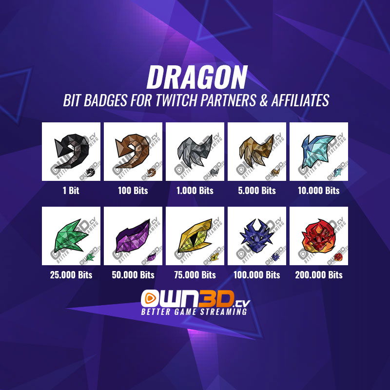 Dragon Twitch Bit Badges - 10 Pack - OWN3D