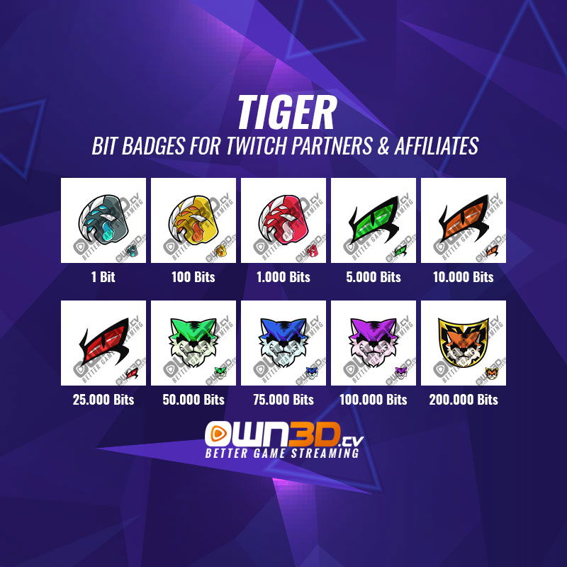Tiger Twitch Bit Badges - 10 Pack - OWN3D