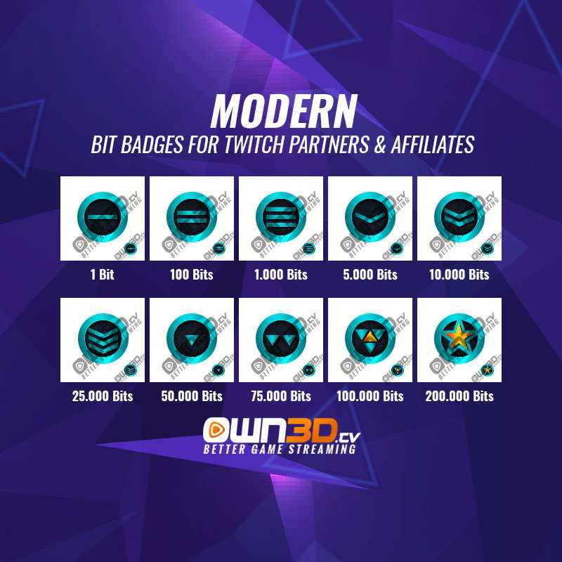 Modern Twitch Bit Badges - 10 Pack - OWN3D