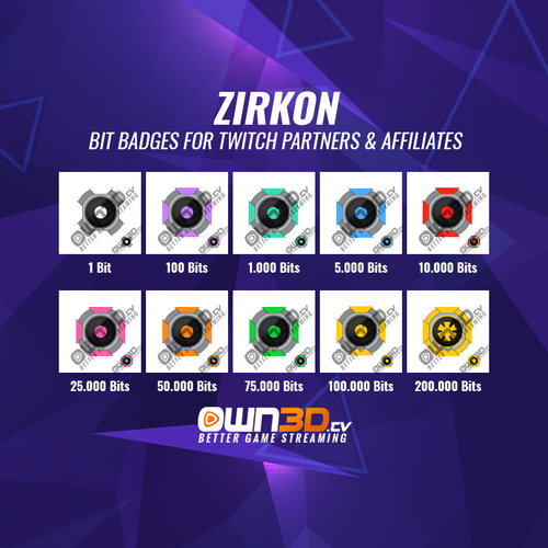 Zirkon Twitch Bit Badges - 10 Pack - OWN3D
